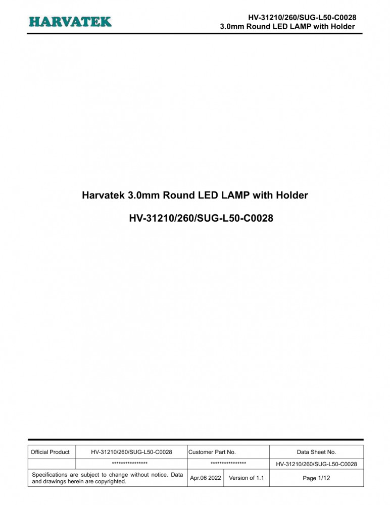 HV-31210/260/SUG-L50-C0028 datasheet page 1