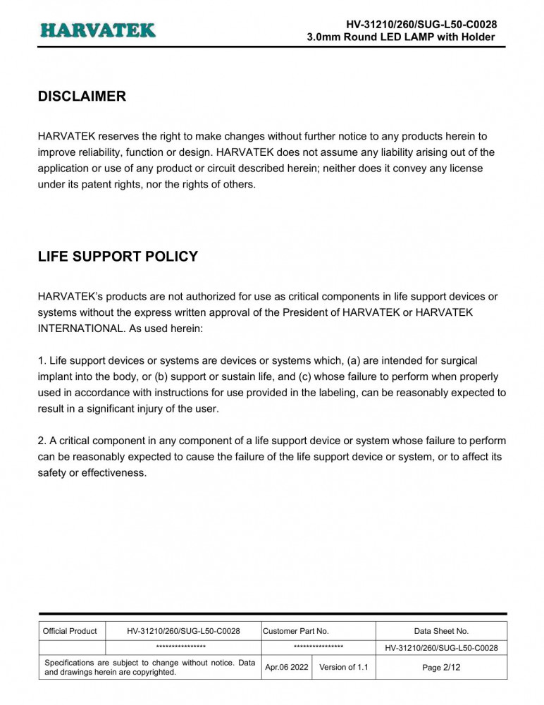 HV-31210/260/SUG-L50-C0028 datasheet page 2