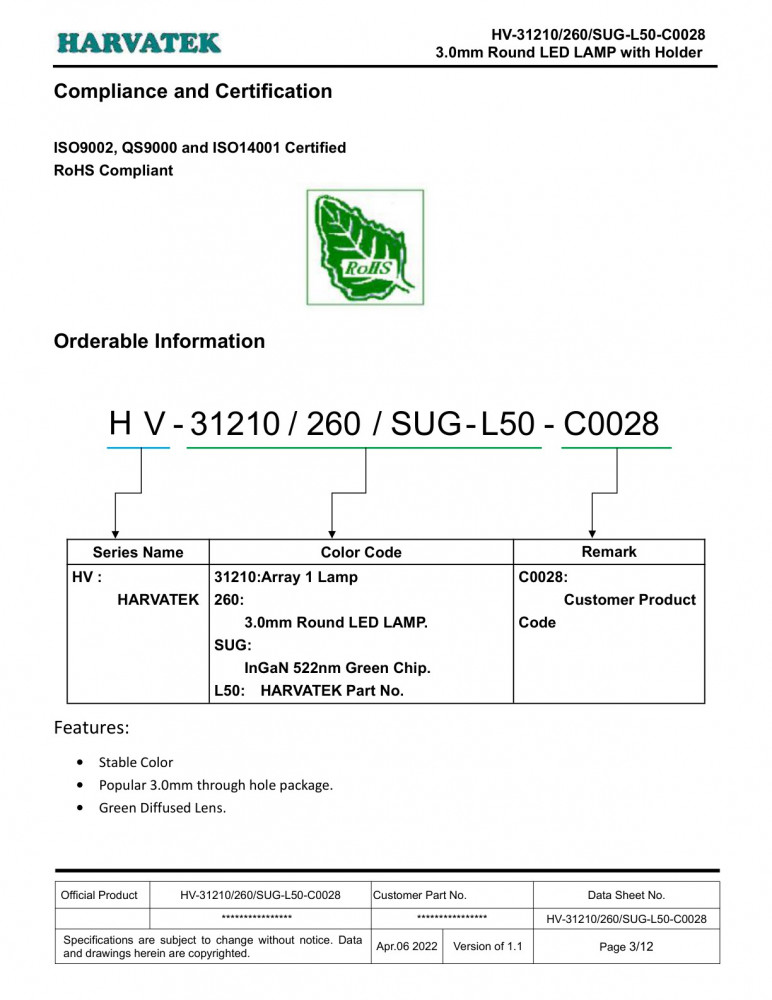 HV-31210/260/SUG-L50-C0028 datasheet page 3