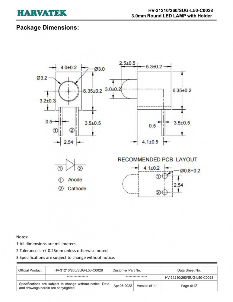 HV-31210/260/SUG-L50-C0028 datasheet page 4
