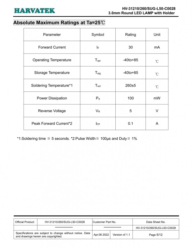 HV-31210/260/SUG-L50-C0028 datasheet page 5