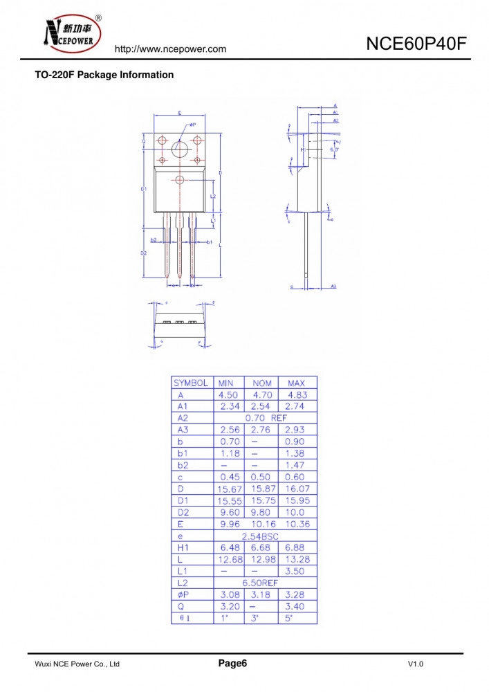 NCE60P40F datasheet page 6