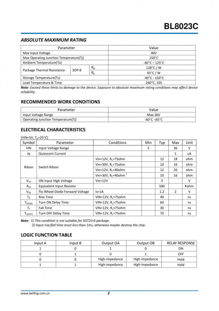 BL8023C datasheet page 2