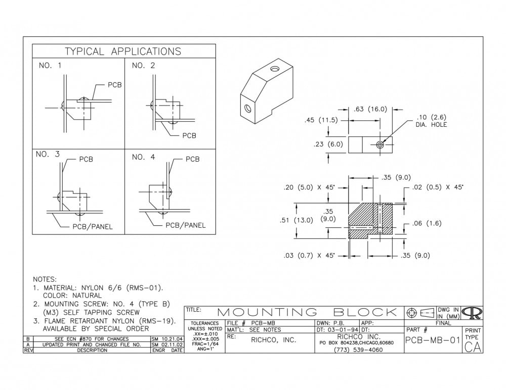 PCB-MB-01 technical document page