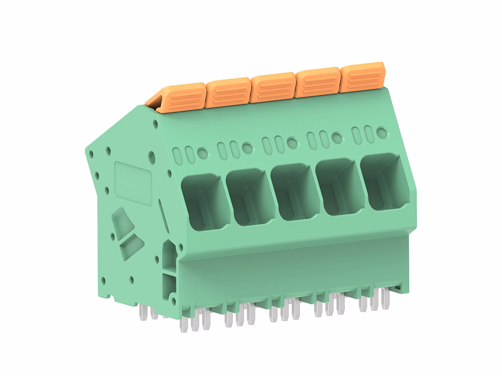 10.00mm Pitch Lever Activated Fixed Mount PCB Terminal Block, 35° Wire Entry, Bussed Terminals, 5 Circuits for sale