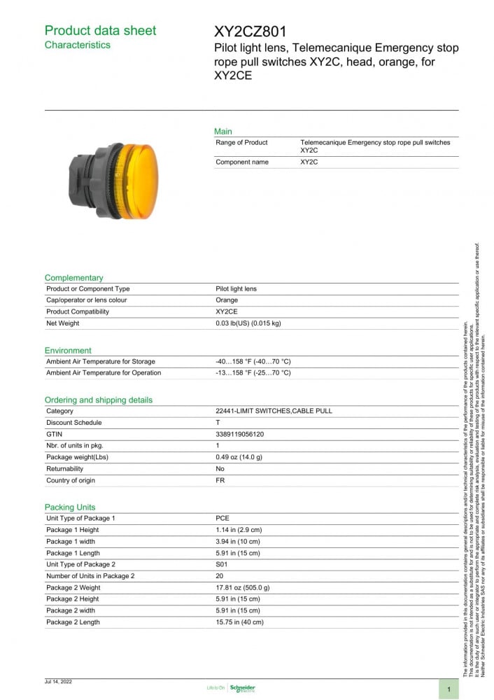 XY2CZ801 technical document page 1