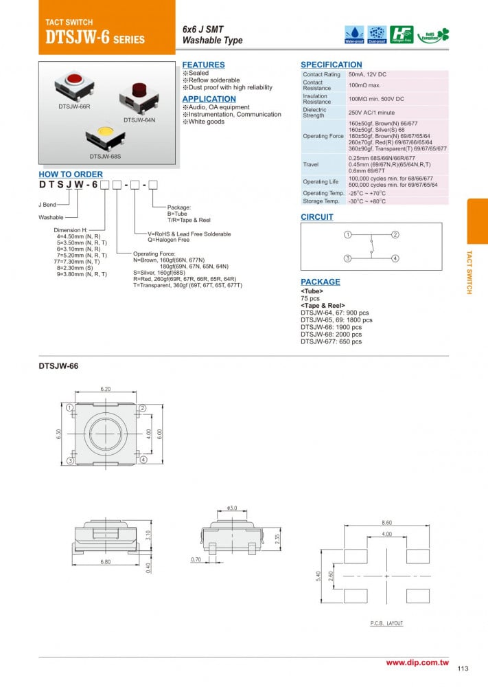 Diptronics DTSJW series datasheet page 1