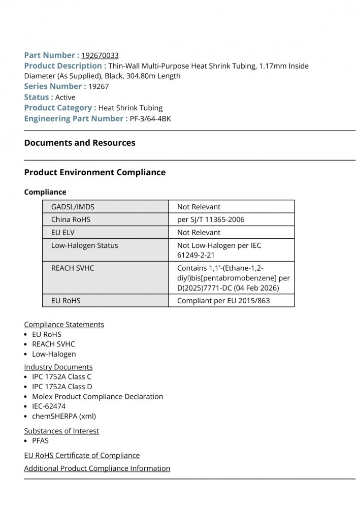Technical document image 1 for MOLEX 192670033