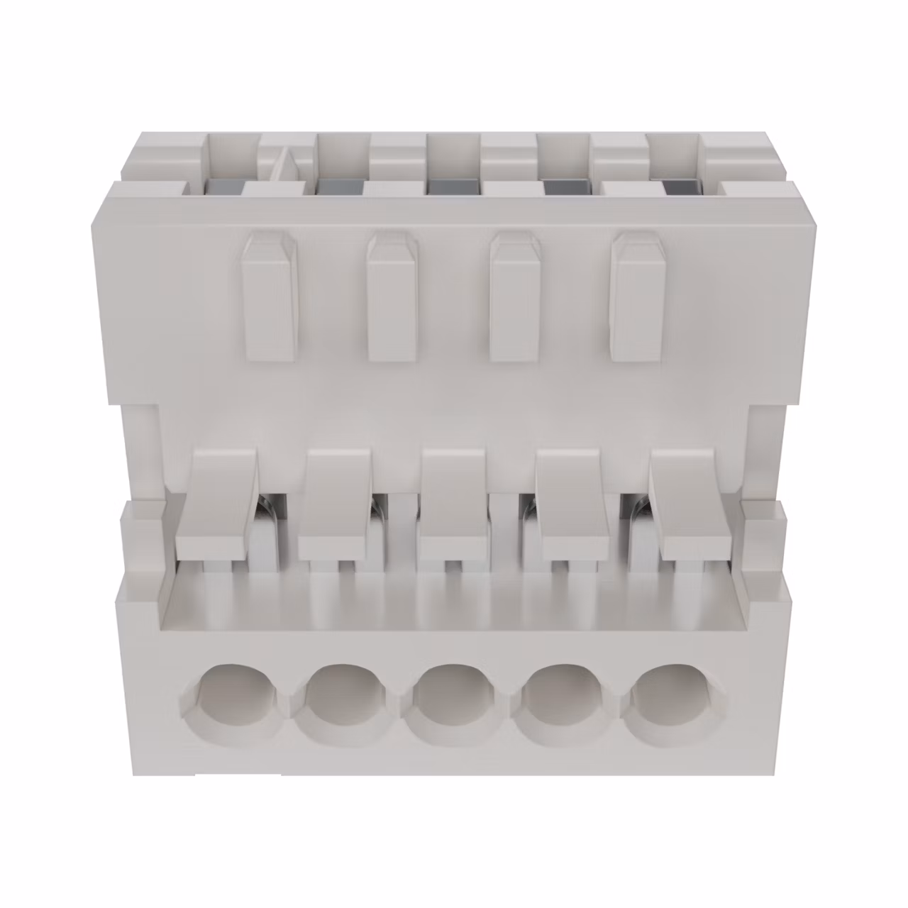 Appli-Mate RAST 2.5 IDT Housing, 2.50mm Pitch, Female, 5 Circuits, Beaded Terminal, Position Keys A & F Removed, Open Endwalls, Polarizing Rib Between Circuits 1 & 2 for sale