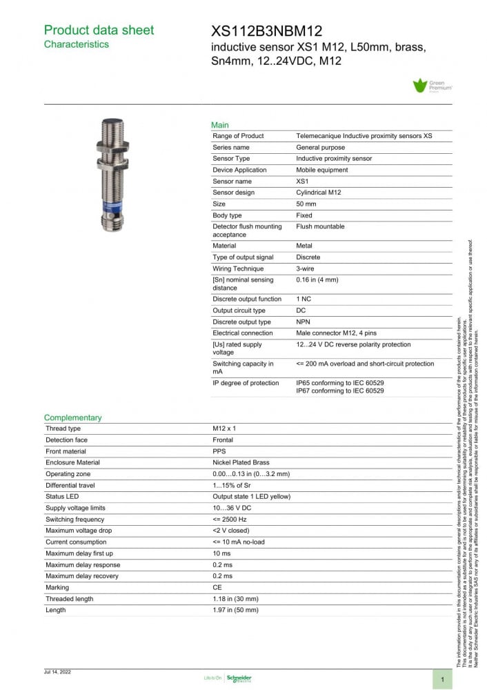 XS112B3NBM12 technical document page 1