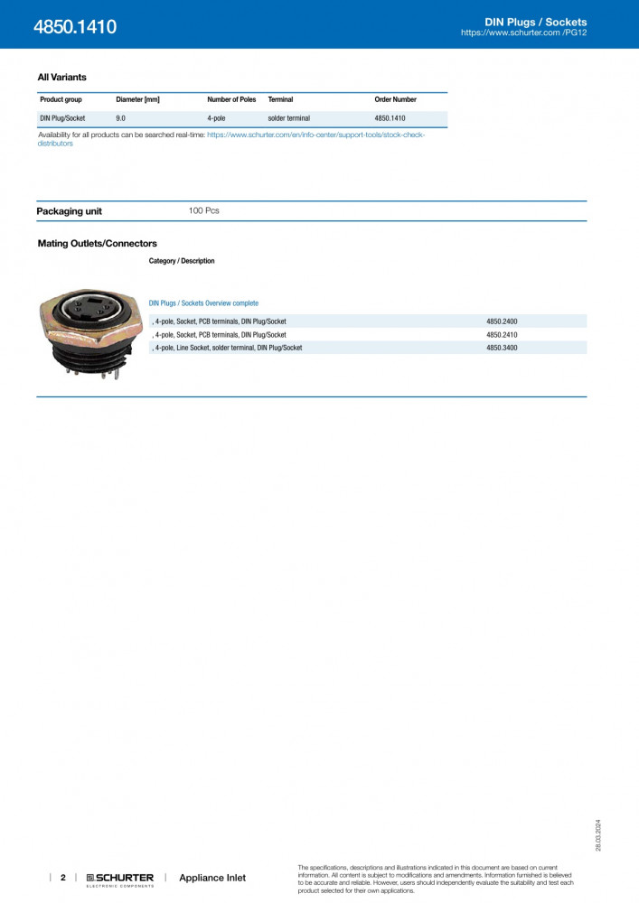SCHURTER 4850.1410 technical document page 2