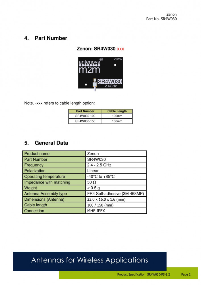 Antenova SR4W030-150 datasheet page 2