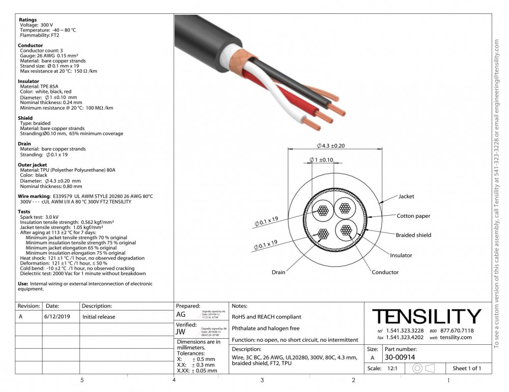 Tensility International 30-00914 cable product drawing