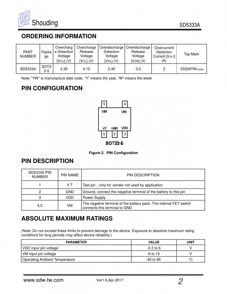 SD5333A datasheet page 2