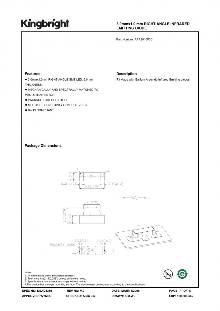 APA3010F3C technical document page 1