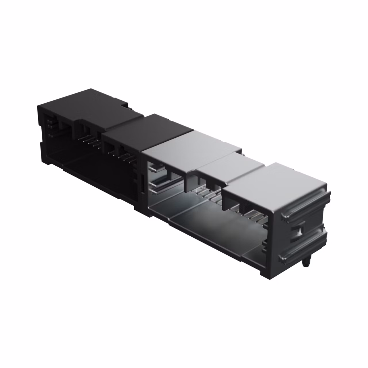 Mini50 Unsealed 2 Bay Right-Angle Headers, 68 Circuits / 64 Loaded, Bay A 34 Circuits / 32 Loaded Hybrid, 28 x 0.50mm Blades, 4 x 1.20mm Blades,  Polarization A, Black; Bay B 34 Circuits / 32 Loaded Hybrid, 28 x 0.50mm Blades, 4 x 1.20mm Blades, Polarizati for sale