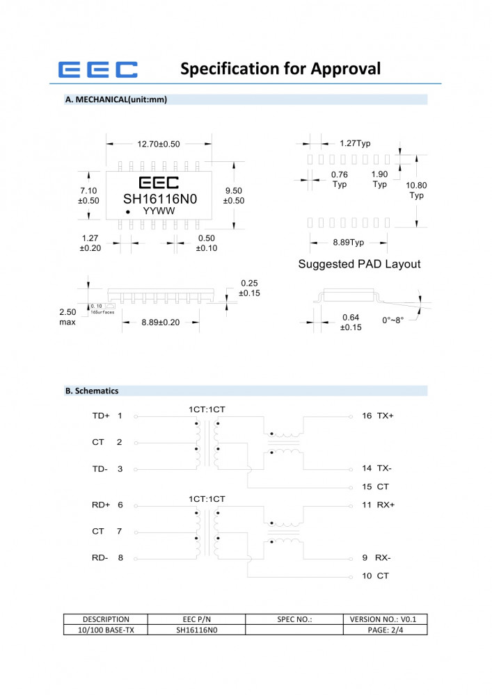 SH16116N0 approval specification page 3