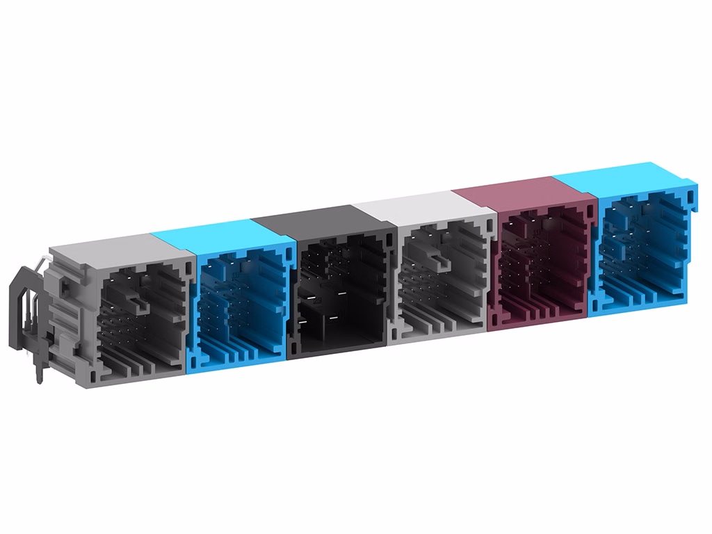stAK50h 3 Bay Vertical Hybrid Header, 65 Circuits, Bay 1: 12 Circuits/Key 1/Black; Bay 2: 28 Circuits/Key 1/Dark Gray; Bay 3: 25 Circuits/Key 1/Green; Tube