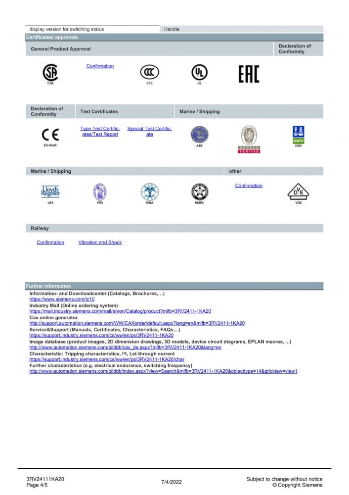 3RV24111KA20 datasheet page 4