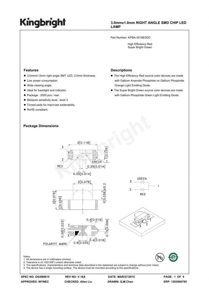 KPBA-3010ESGC datasheet page 1
