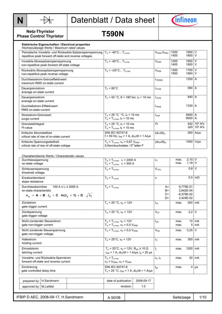 Infineon T590N16TOF data sheet page 1