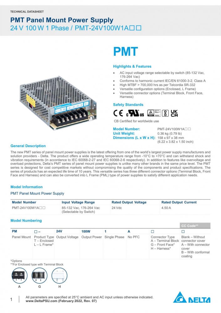 DELTA PMT datasheet page 1