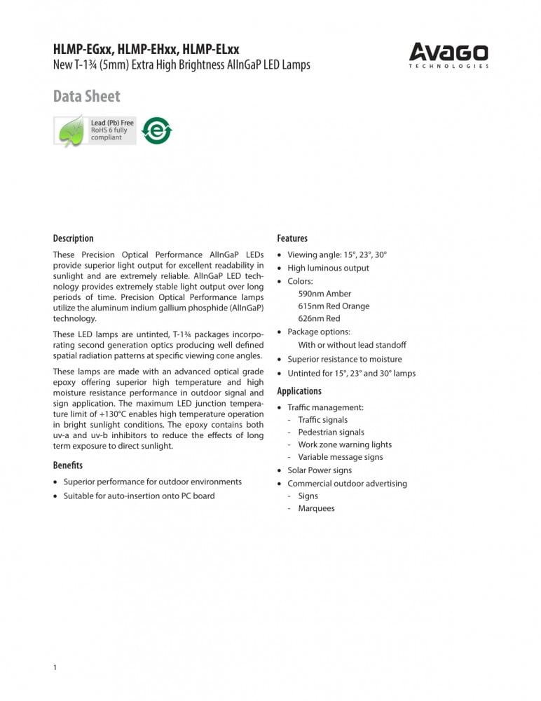 HLMP-EG2A-XY0DD datasheet page 1