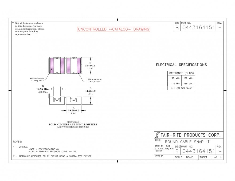 Fair-Rite 0443164151 technical drawing