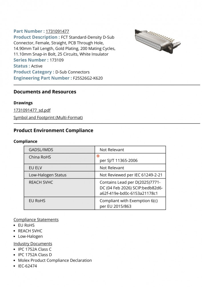 MOLEX 1731091477 product drawing, page 1