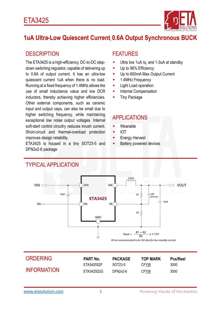 ETA3425S2F datasheet page 1