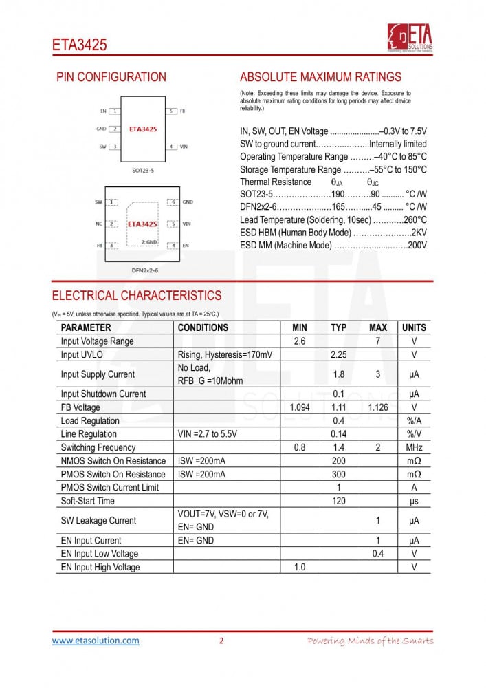 ETA3425S2F datasheet page 2