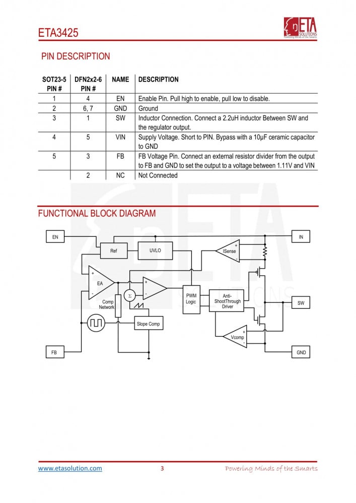 ETA3425S2F datasheet page 3
