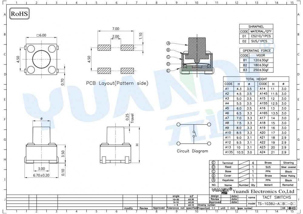 Yuandi TS-1036U-A13B3-D2 technical drawing page 1