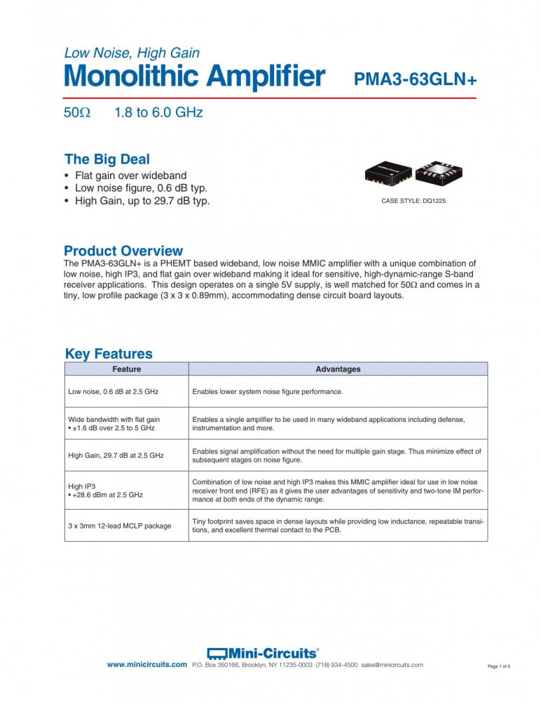 PMA3-63GLN+ datasheet page 1
