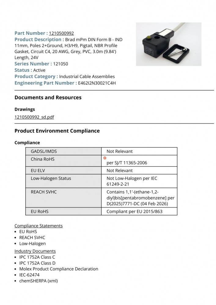 MOLEX 1210500992 product drawing, page 1