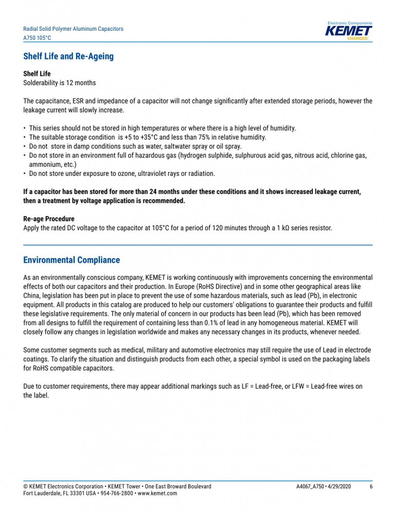 KEMET A750 datasheet page 6