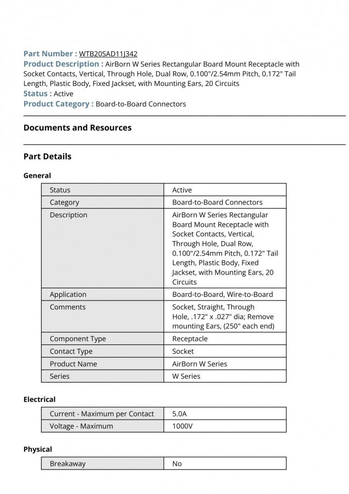 WTB20SAD11J342 technical document page 1