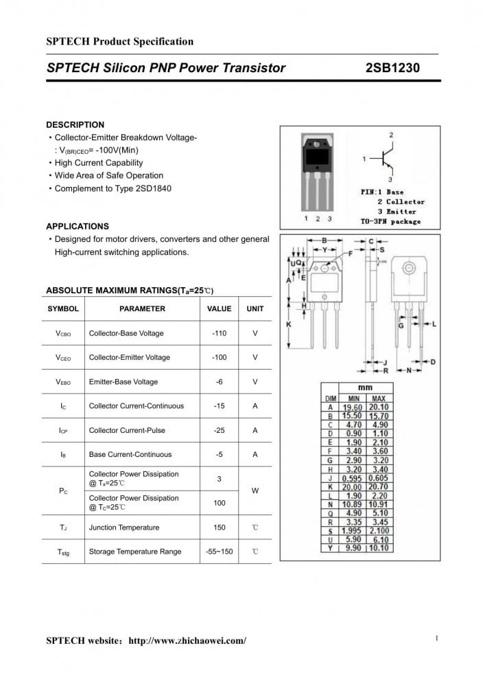 2SB1230 datasheet page 1