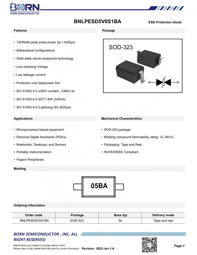 BNLPESD5V0S1BA datasheet page 1