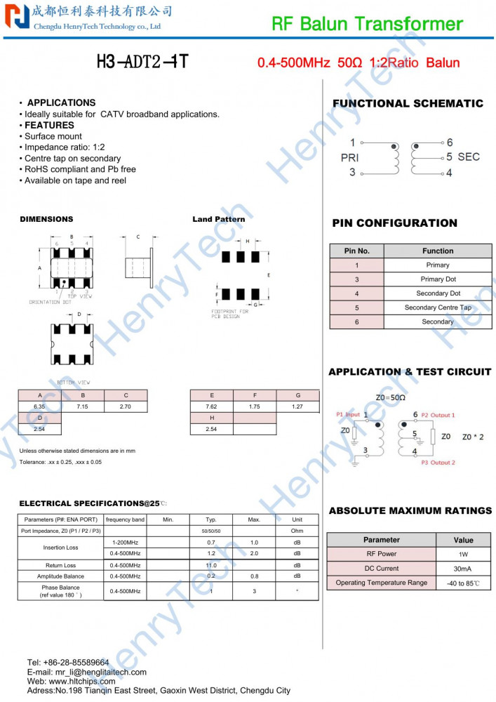 H3-ADT2-1T+ datasheet page 1