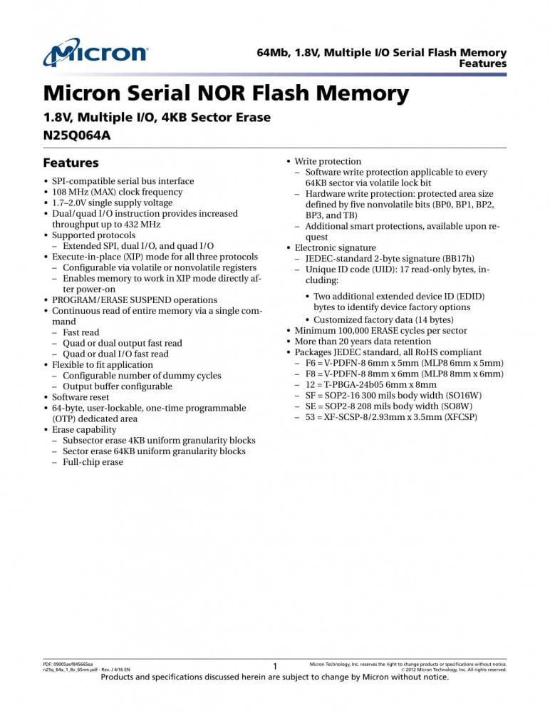 N25Q datasheet page 1