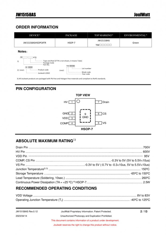 JW15158AS datasheet page 2