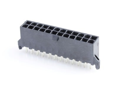 Mini-Fit Jr. Reflow Solder Capable Header, 4.20mm Pitch, Dual Row, Vertical, 2 Circuits, 1.57mm PCB Thickness, without PCB Pegs, LCP Housing, with Tin (Sn) Plating, Glow-Wire Capable, Tray