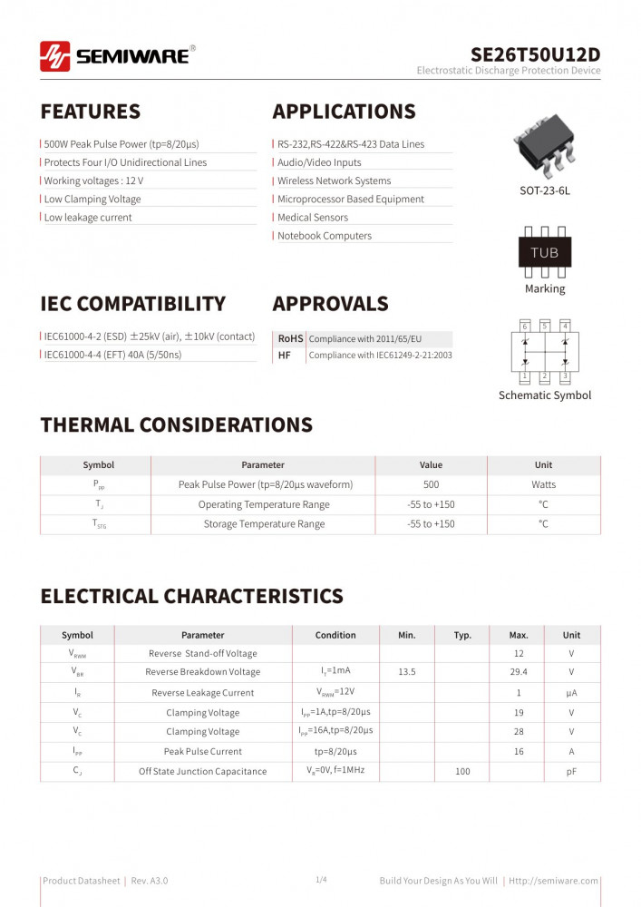 SE26T50U12D datasheet page 1