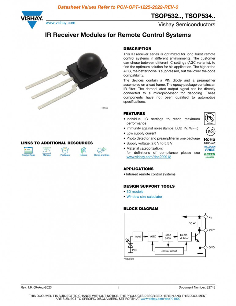 TSOP53433 datasheet page 1