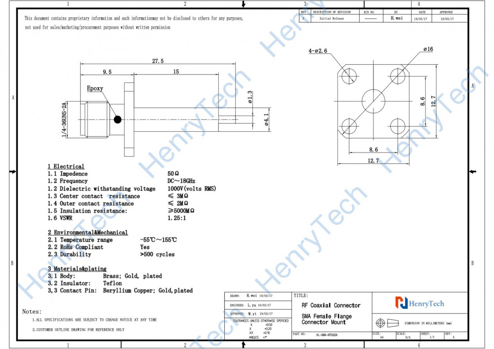 HL-SMA-KFD22A technical drawing and specification page