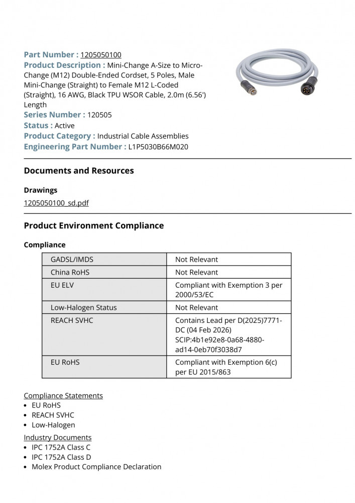 MOLEX customer drawing, page 1