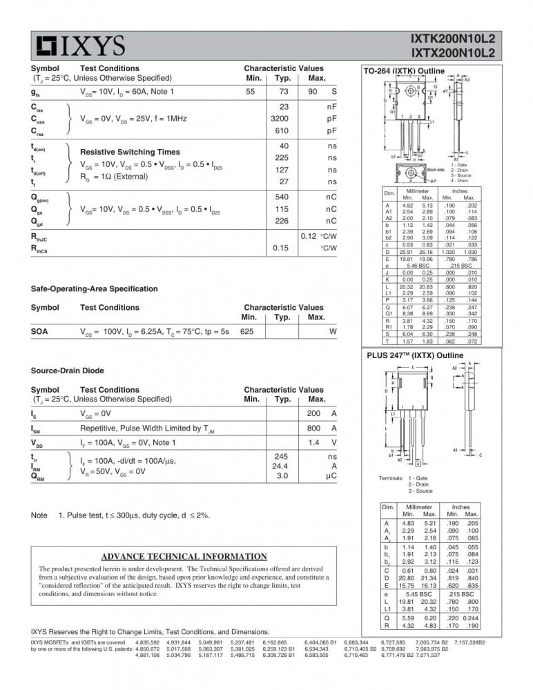 IXTX200N10L2 datasheet page 2