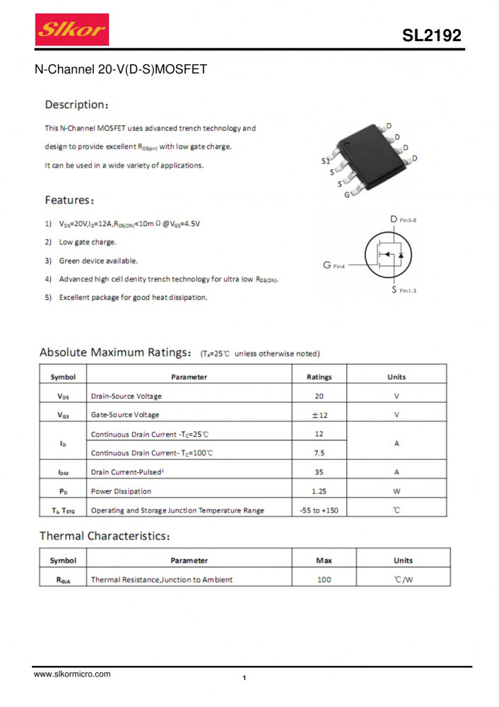 SL2192 datasheet page 1