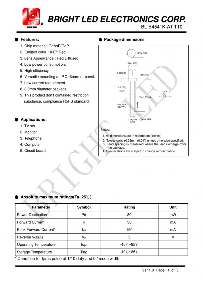 BL-B4541K-AT-T10 datasheet page 1